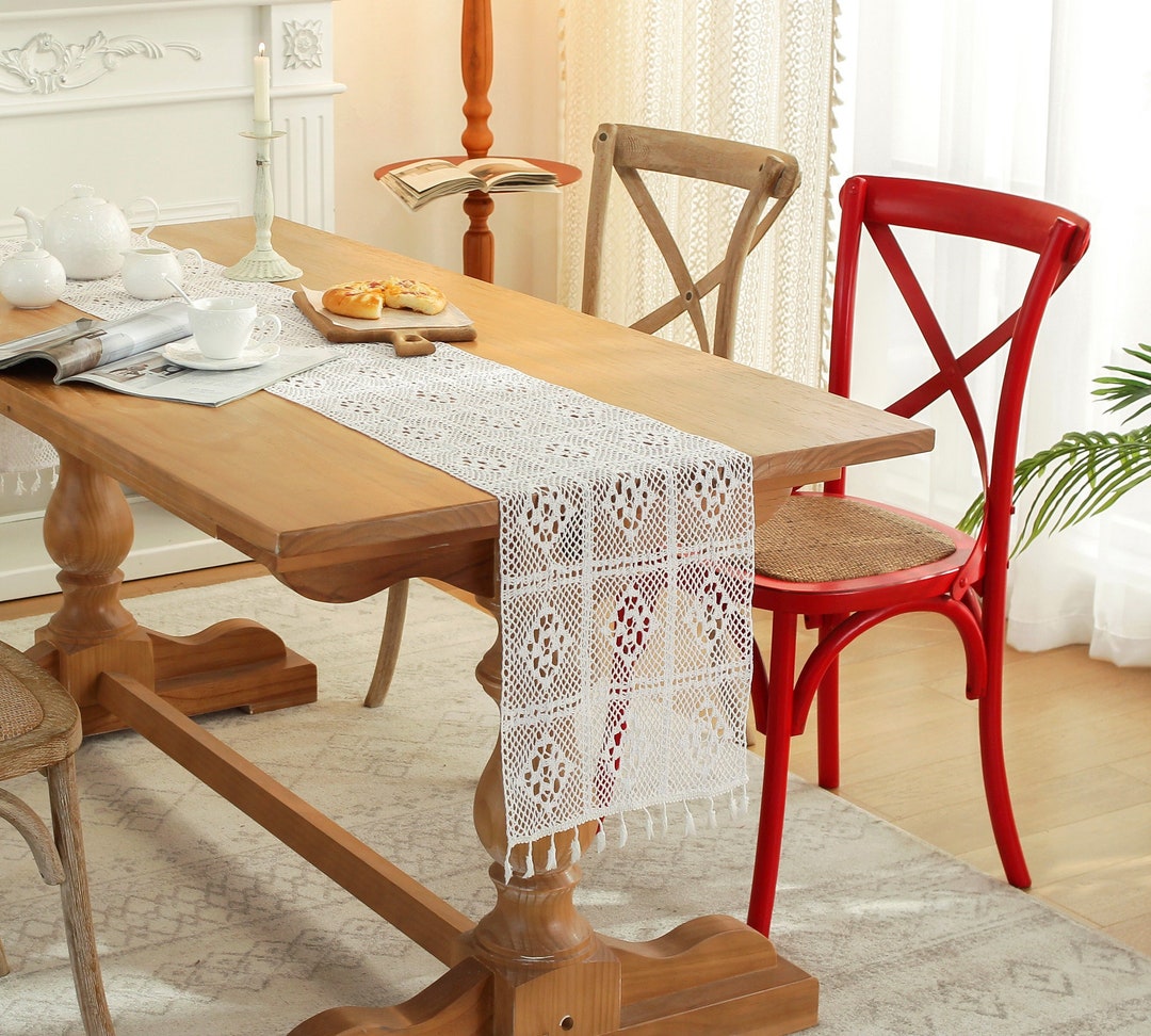 White Crochet Table Runner Vintage Table Runner Farmhouse - Etsy