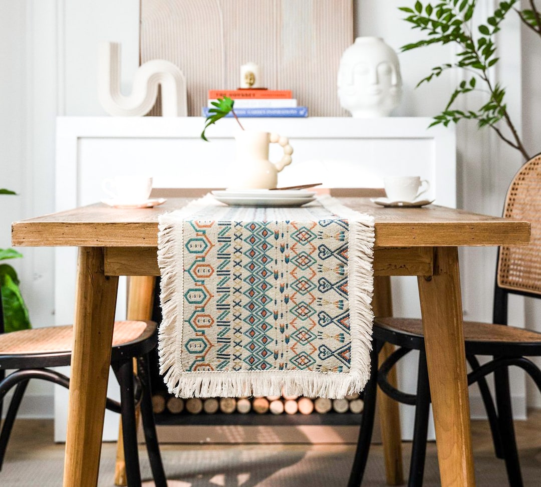 Boho Table Runner, Vintage Table Runner, Cotton Linen Table Runner ...