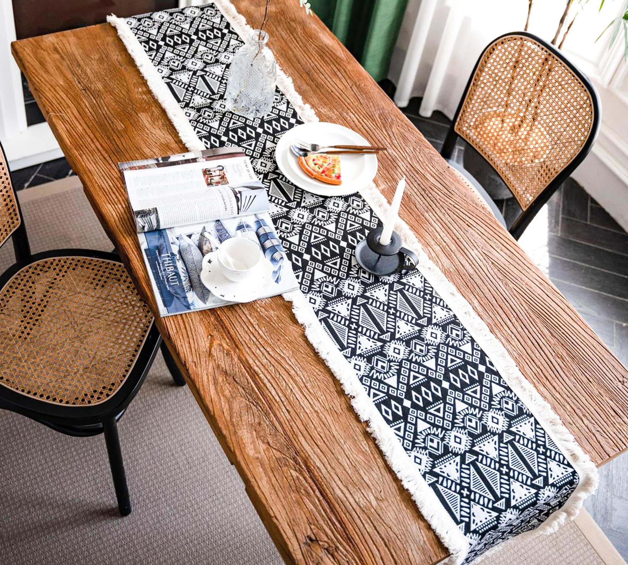 Farmhouse Table Runner Black Boho Table Runner Rustic Table - Etsy