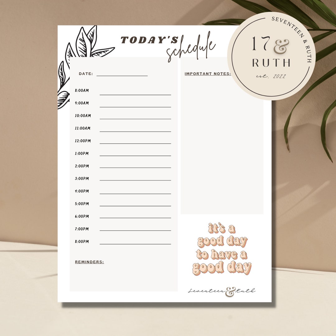 Printable Daily Schedule - Neutral Planner "today's Schedule" - Etsy Canada