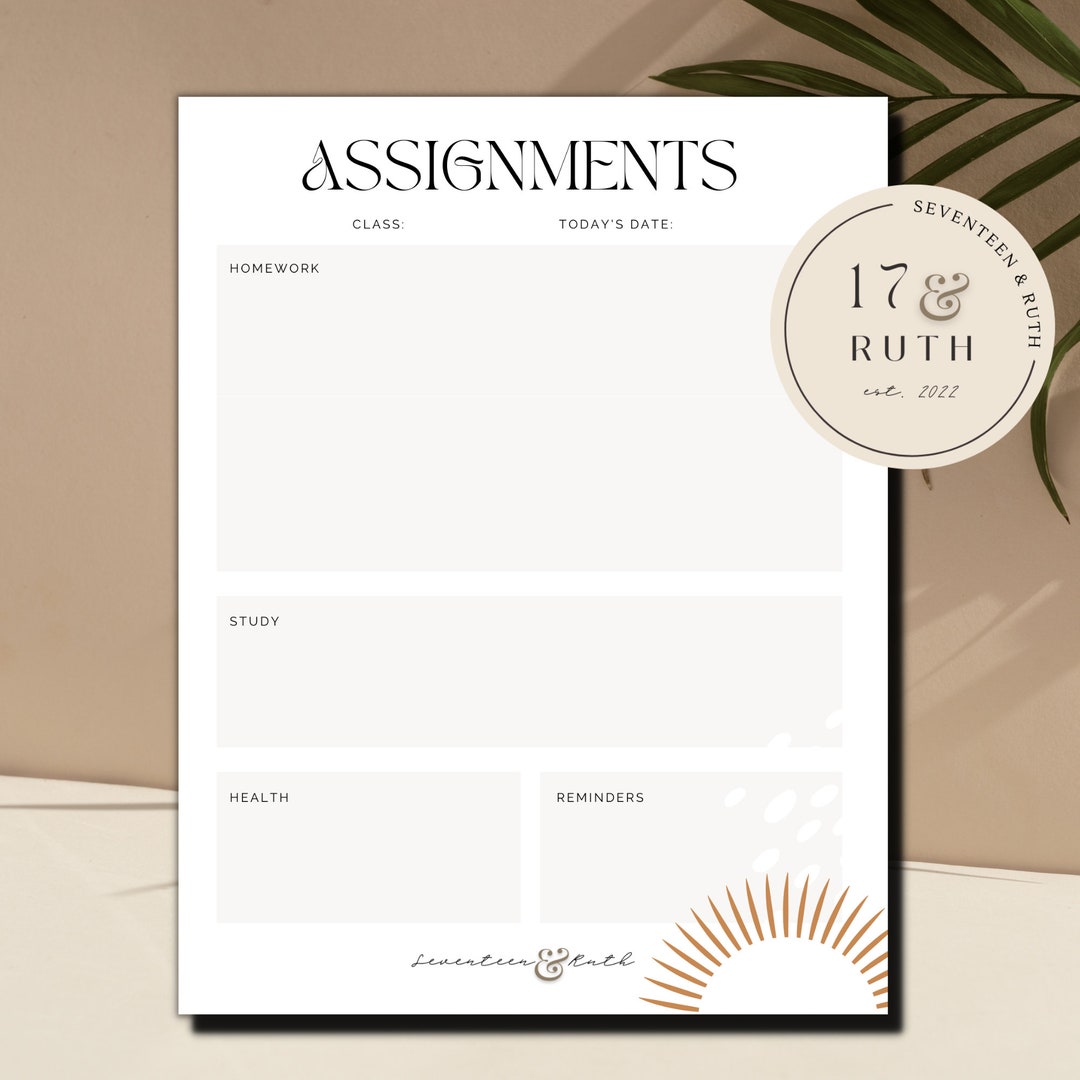 Printable School Class Assignment Planner - Neutral "assignments" - Etsy