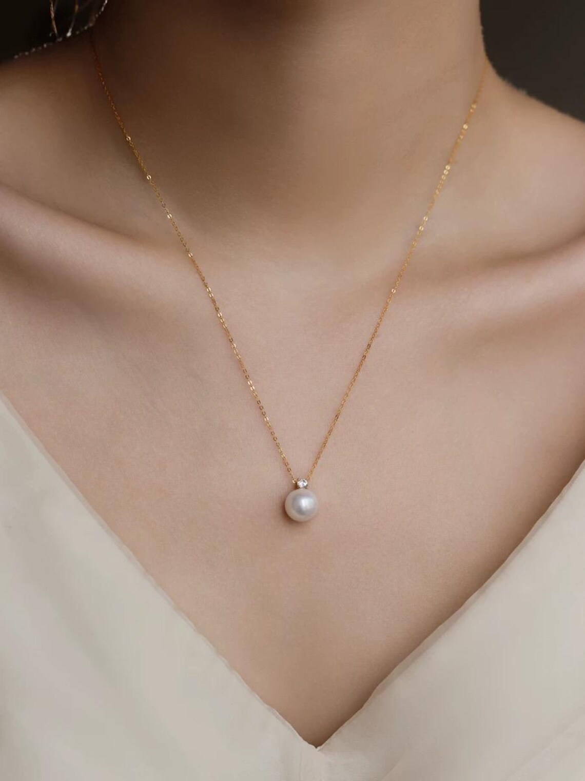Natural Freshwater Pearl Necklace & Earrings Zircon Freshwater Pearl ...