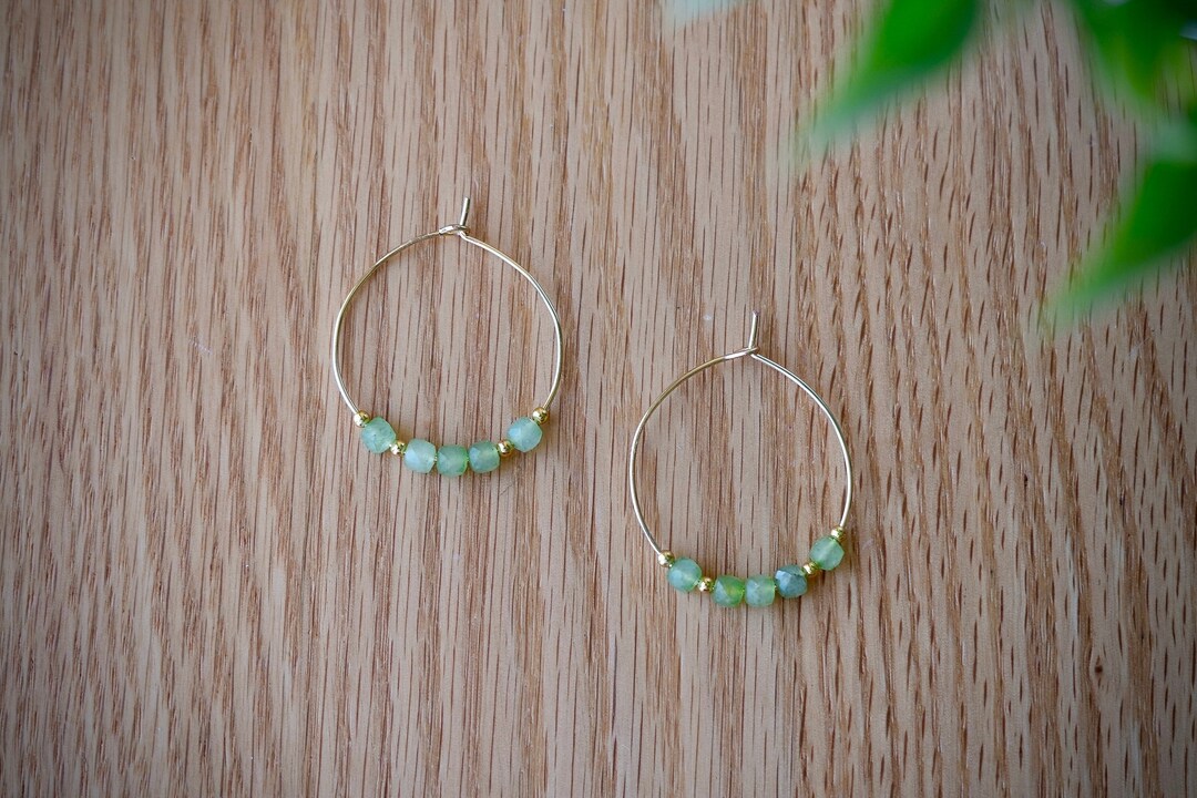 Birthstone Earrings 14k Gold Extra Large Loop Earrings Natural ...