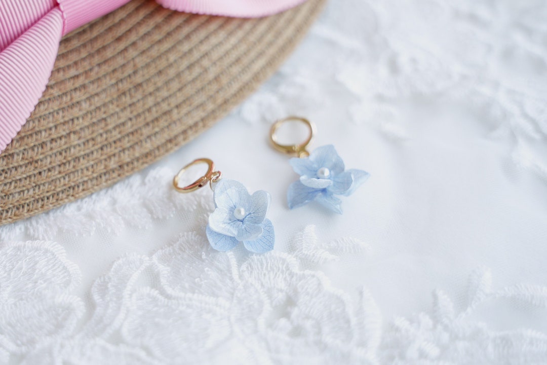 Original Design Real Hydrangea Flower Earrings Handmade Pressed ...