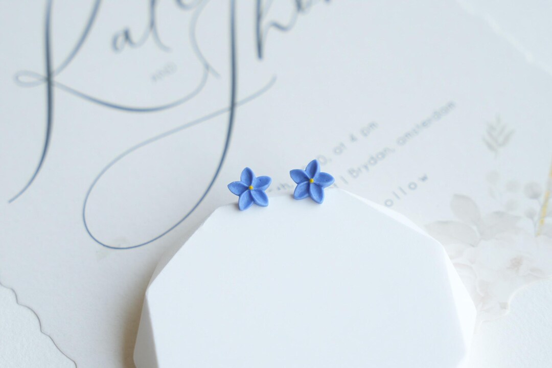 Dainty Ceramic Forget Me Not Flower Earrings Handmade Ceramic Forget Me ...