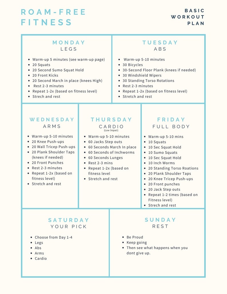 Basic Beginner Workout Plan - Etsy