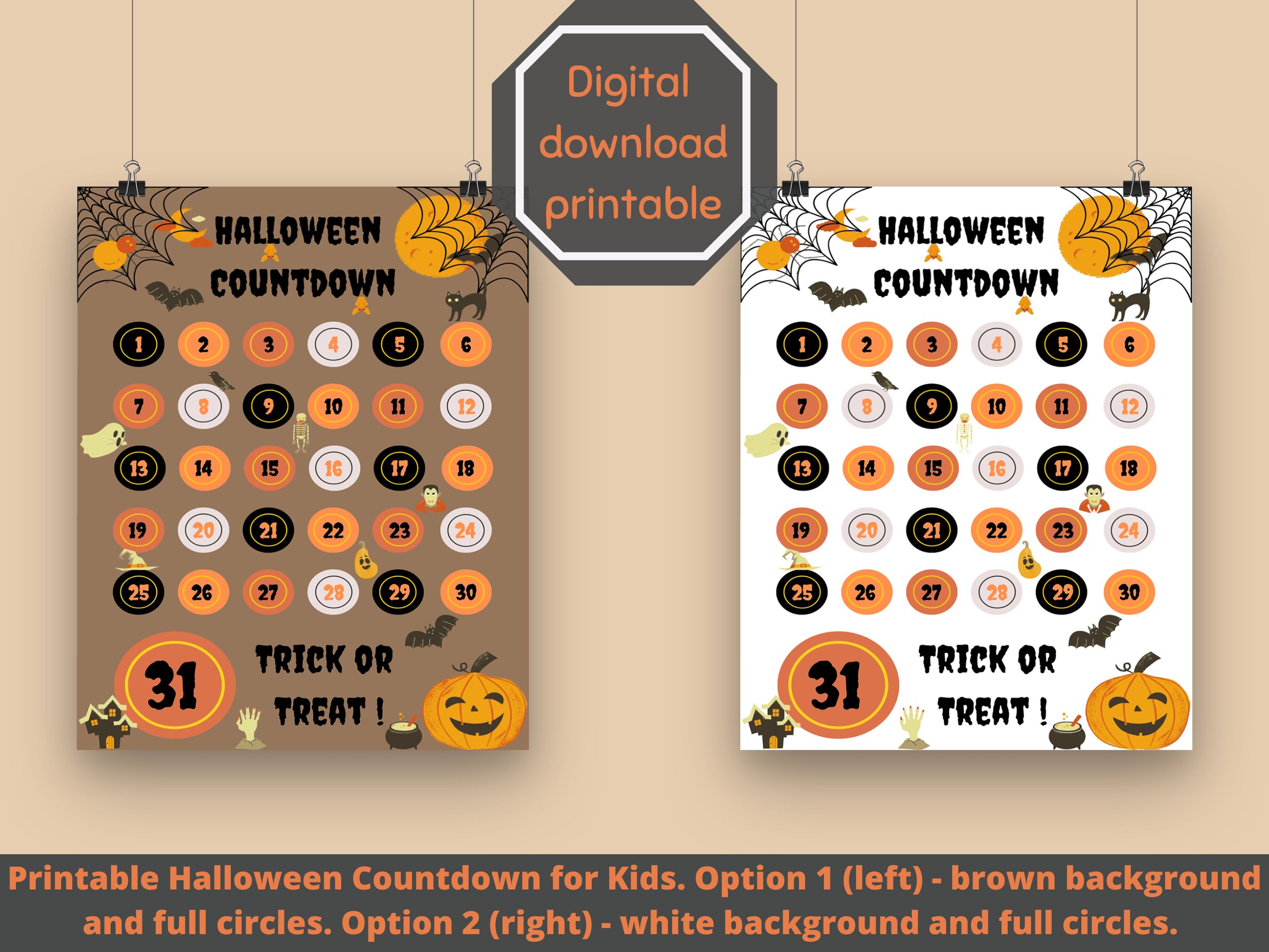 Printable Halloween Monster Countdown Calendar for Kids,halloween ...