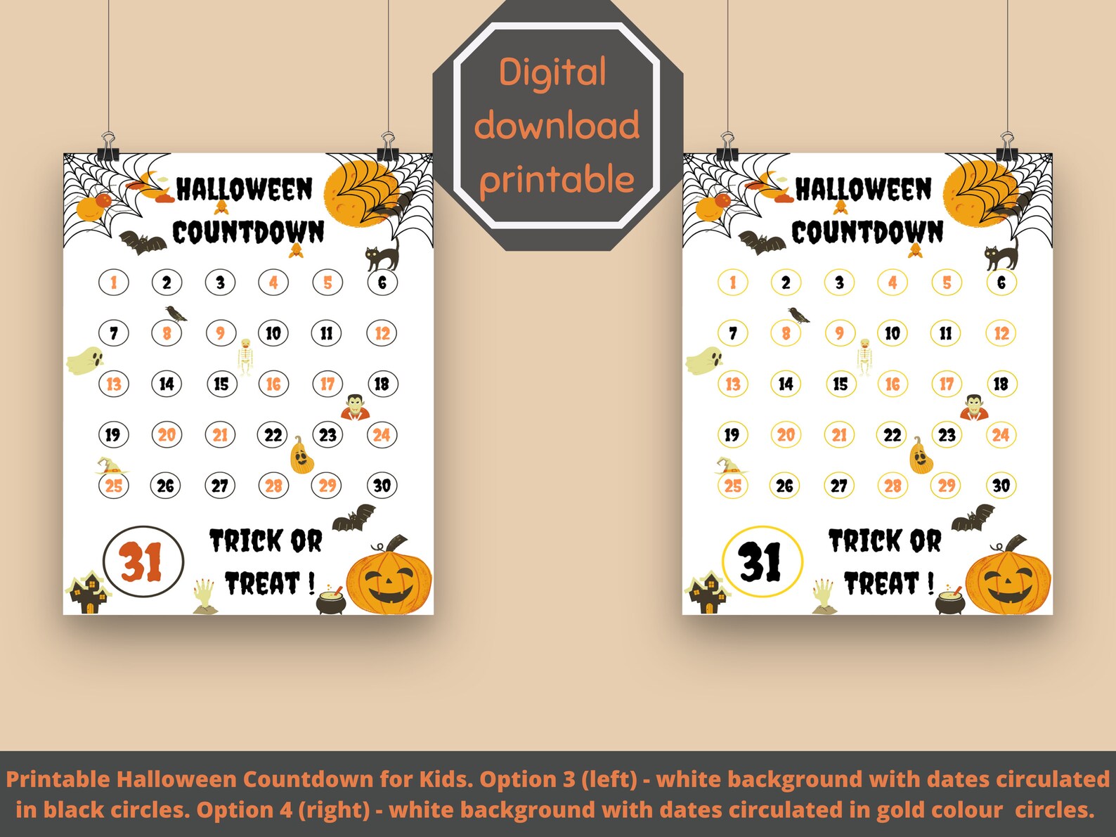 Printable Halloween Monster Countdown Calendar for Kids,halloween ...