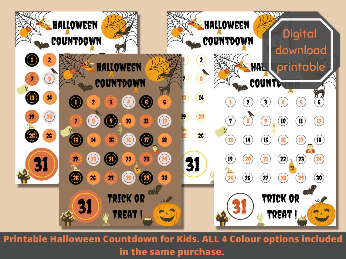 Printable Halloween Monster Countdown Calendar for Kids,halloween ...
