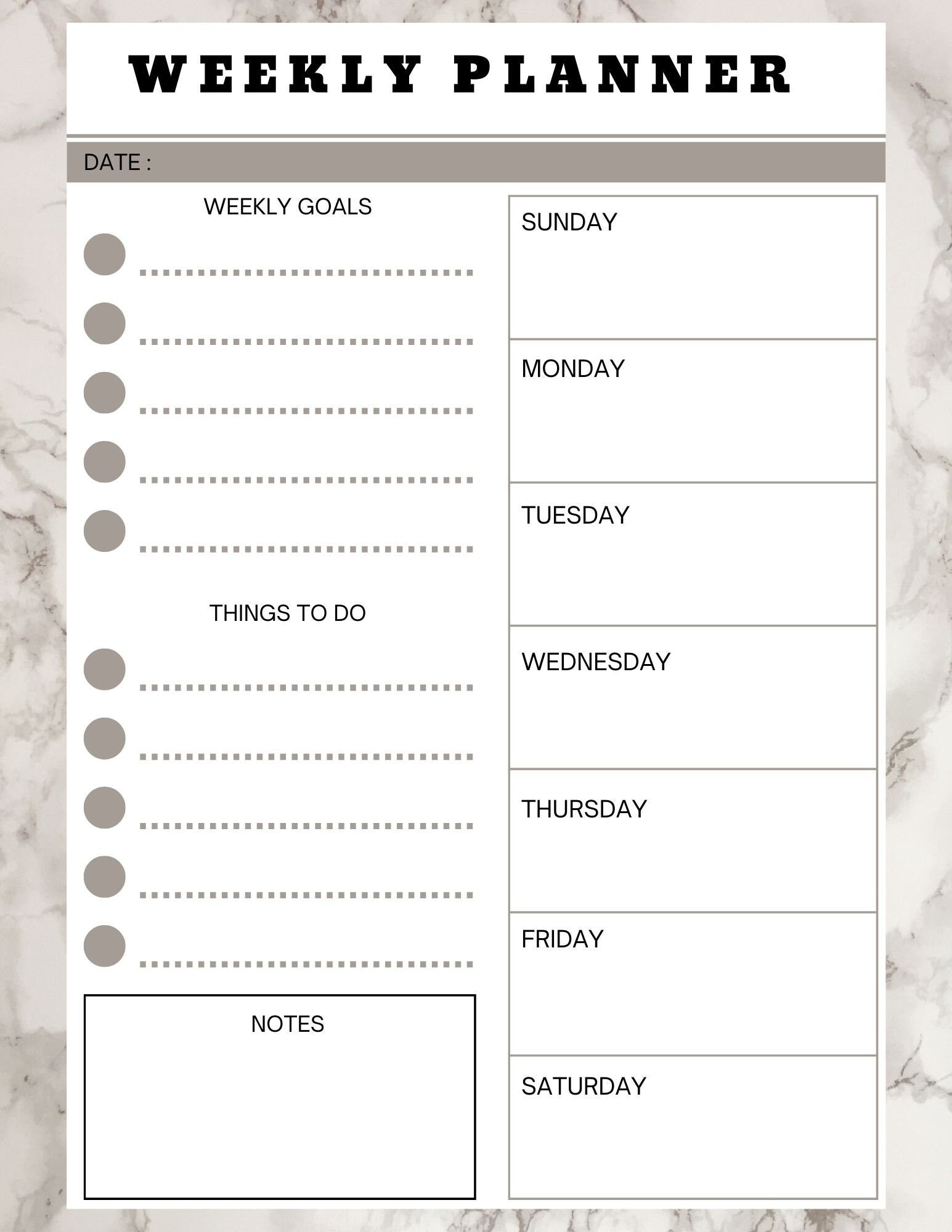 Weekly Planner for Digital Download - Etsy