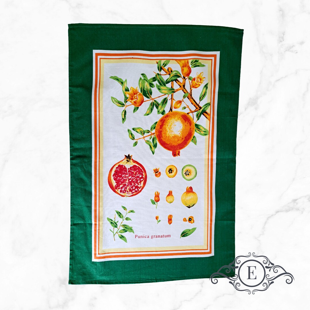 Vintage Italian Large Tea Towel, Punica Granatum Written on It, Fruit ...