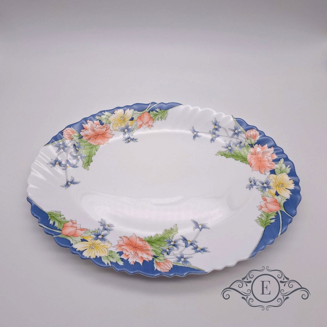Vintage French Arcopal Floral Oval Serving Platter, Arcopal Florine ...