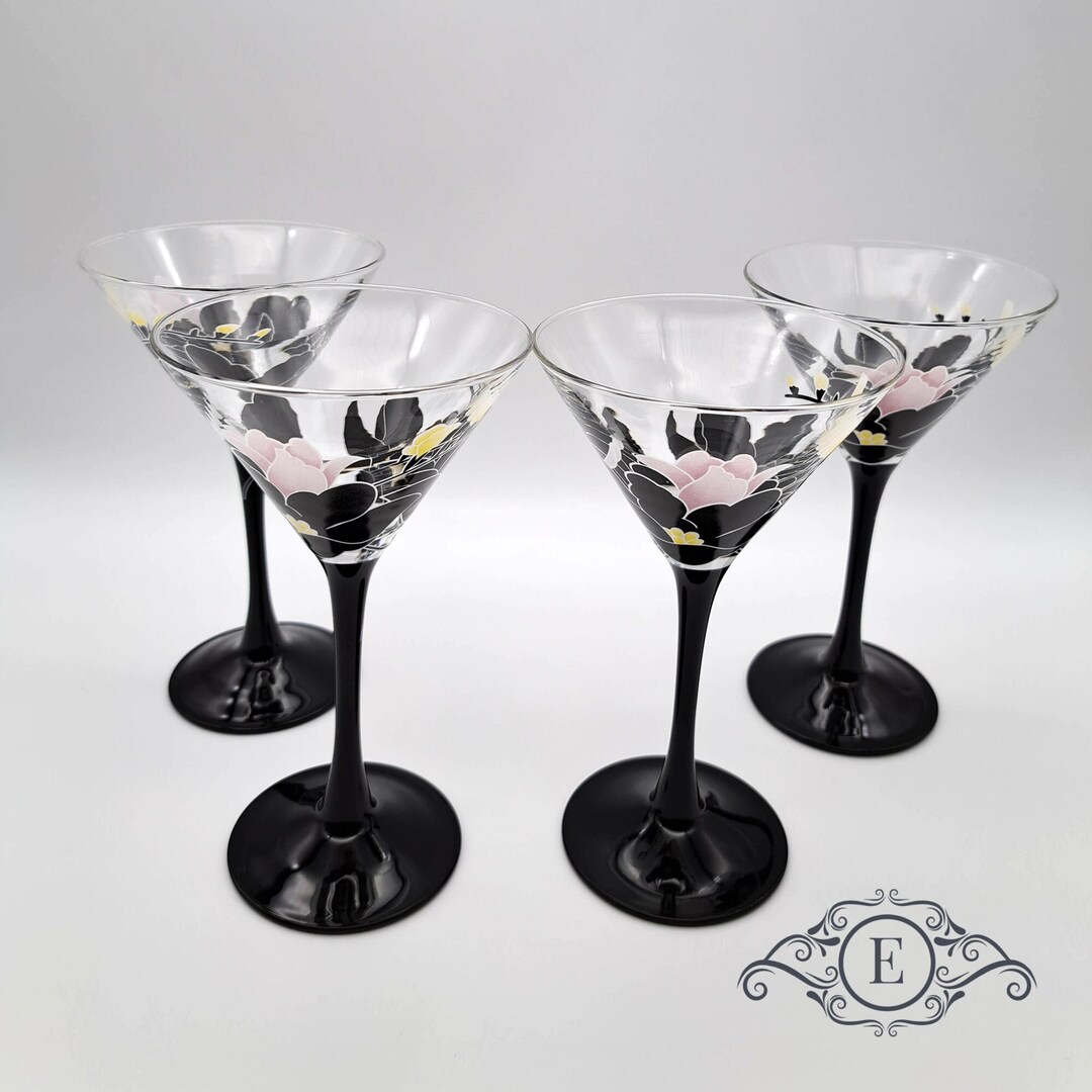 Set of 4 Vintage French Martini Glasses, Domino Anaïs Luminarc France ...
