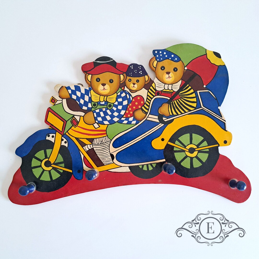 Vintage Wooden Child Rack, Bear Coat Rack Kids, Bright Colors, Teddy ...