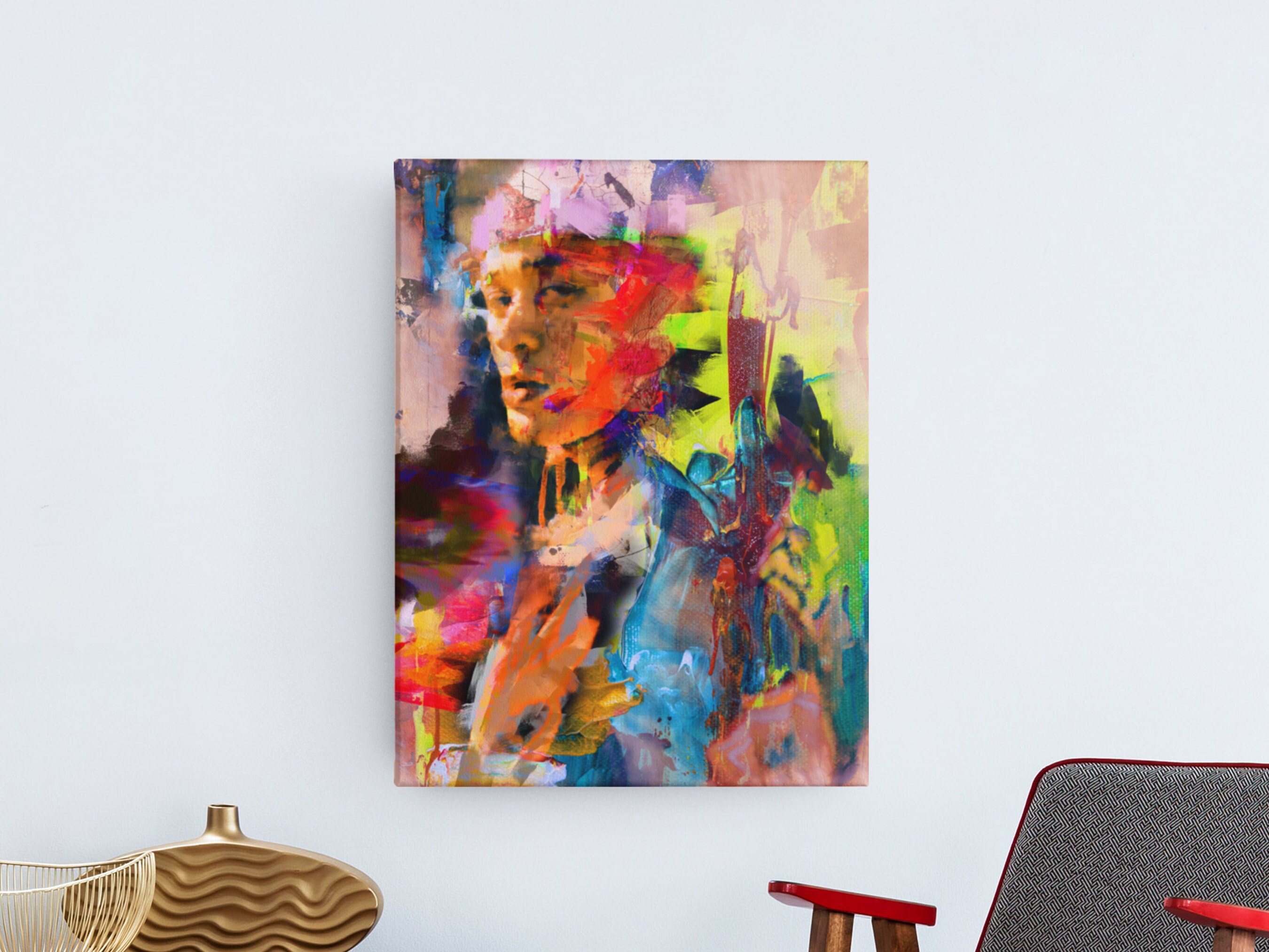 Modern Art Portrait Male Portrait Art Print Red and Yellow Art Oil ...