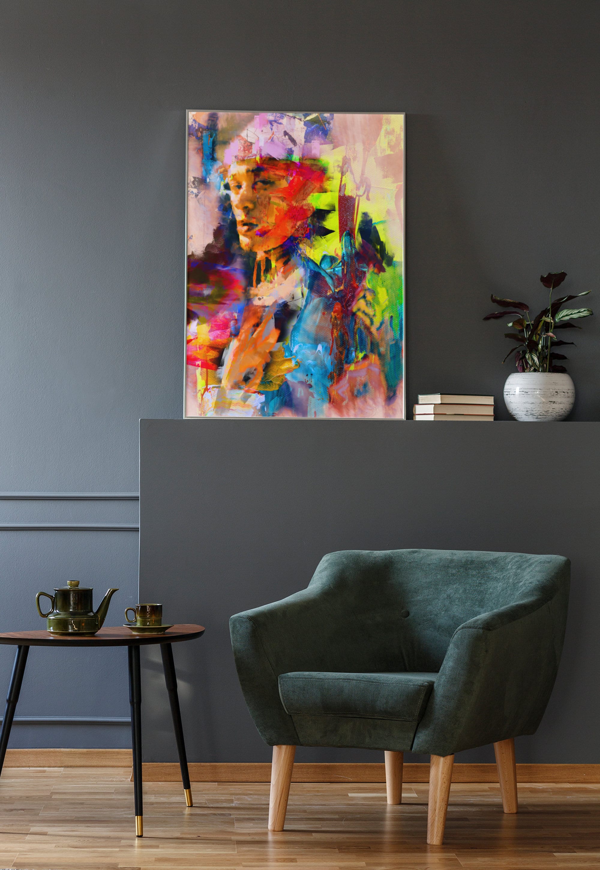 Modern Art Portrait Male Portrait Art Print Red and Yellow Art Oil ...