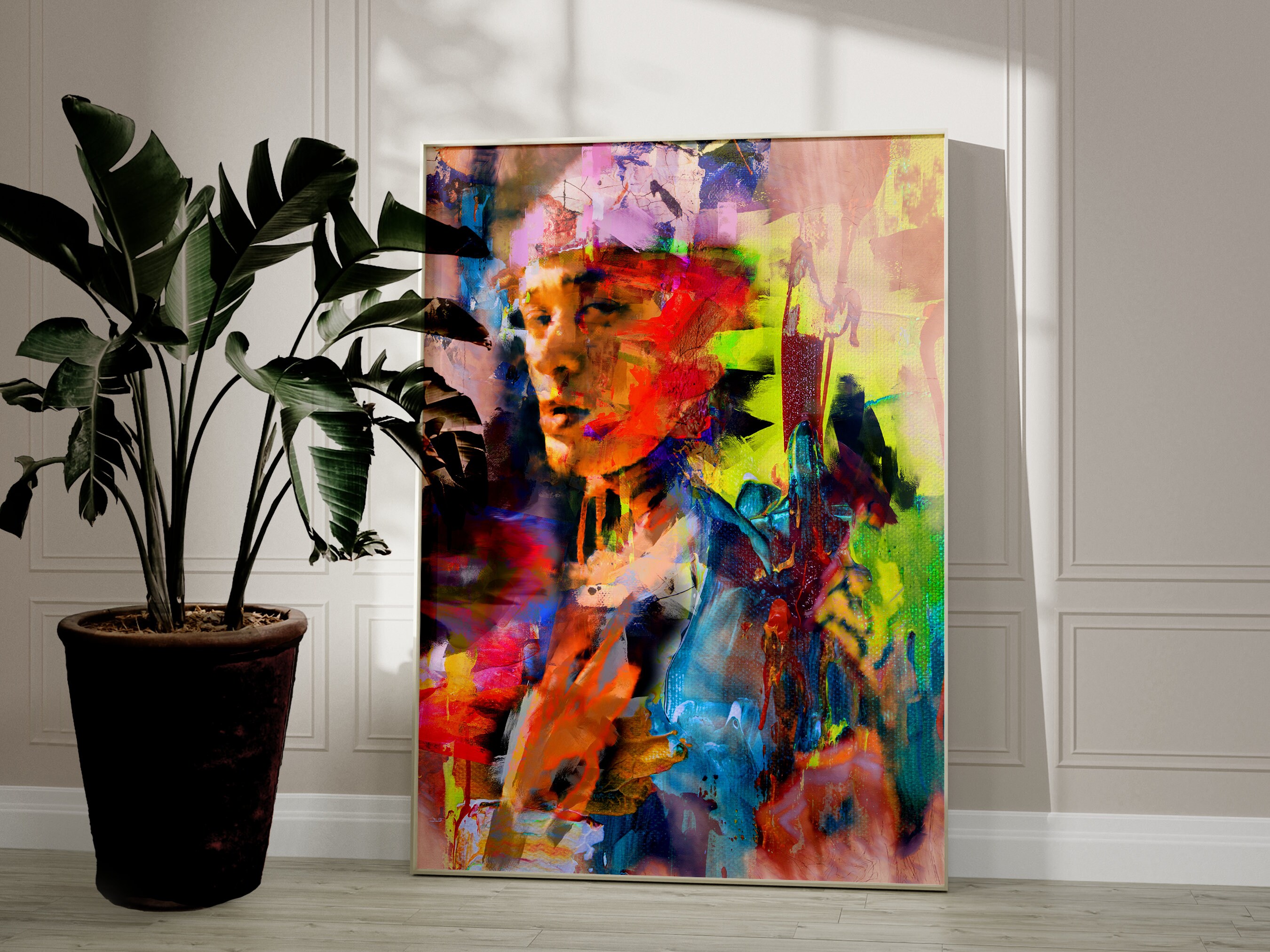 Modern Art Portrait Male Portrait Art Print Red and Yellow Art Oil ...