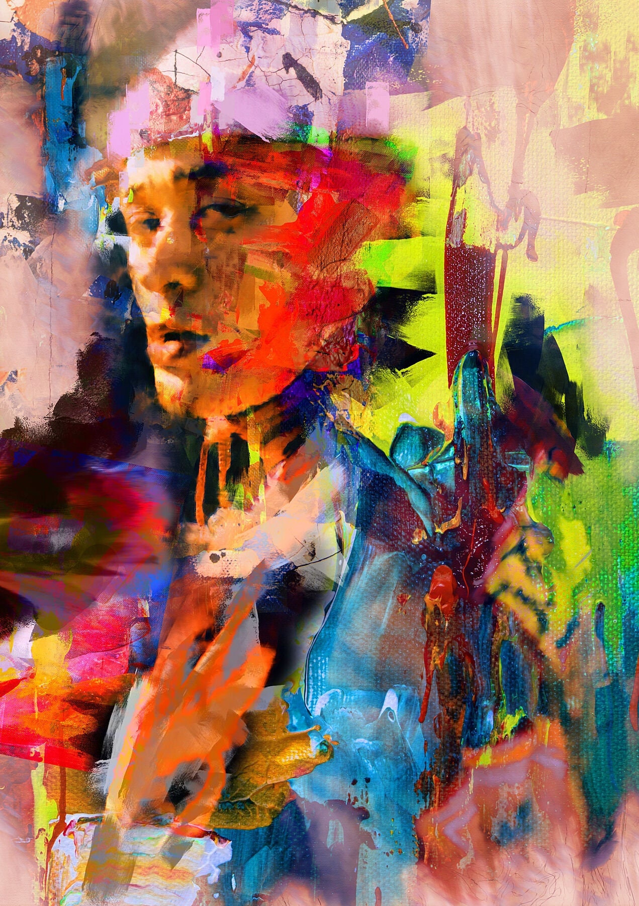 Modern Art Portrait Male Portrait Art Print Red and Yellow Art Oil ...