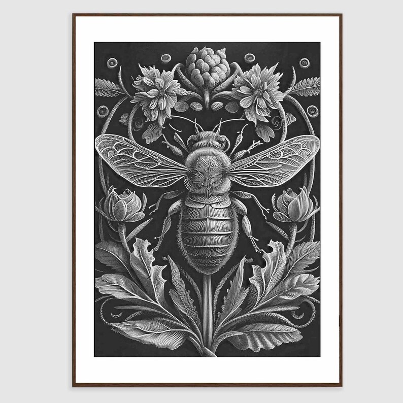 Bumble Bee Art Homeowner Gift Bee Portrait Etching Black and White Home Decor Art - Etsy