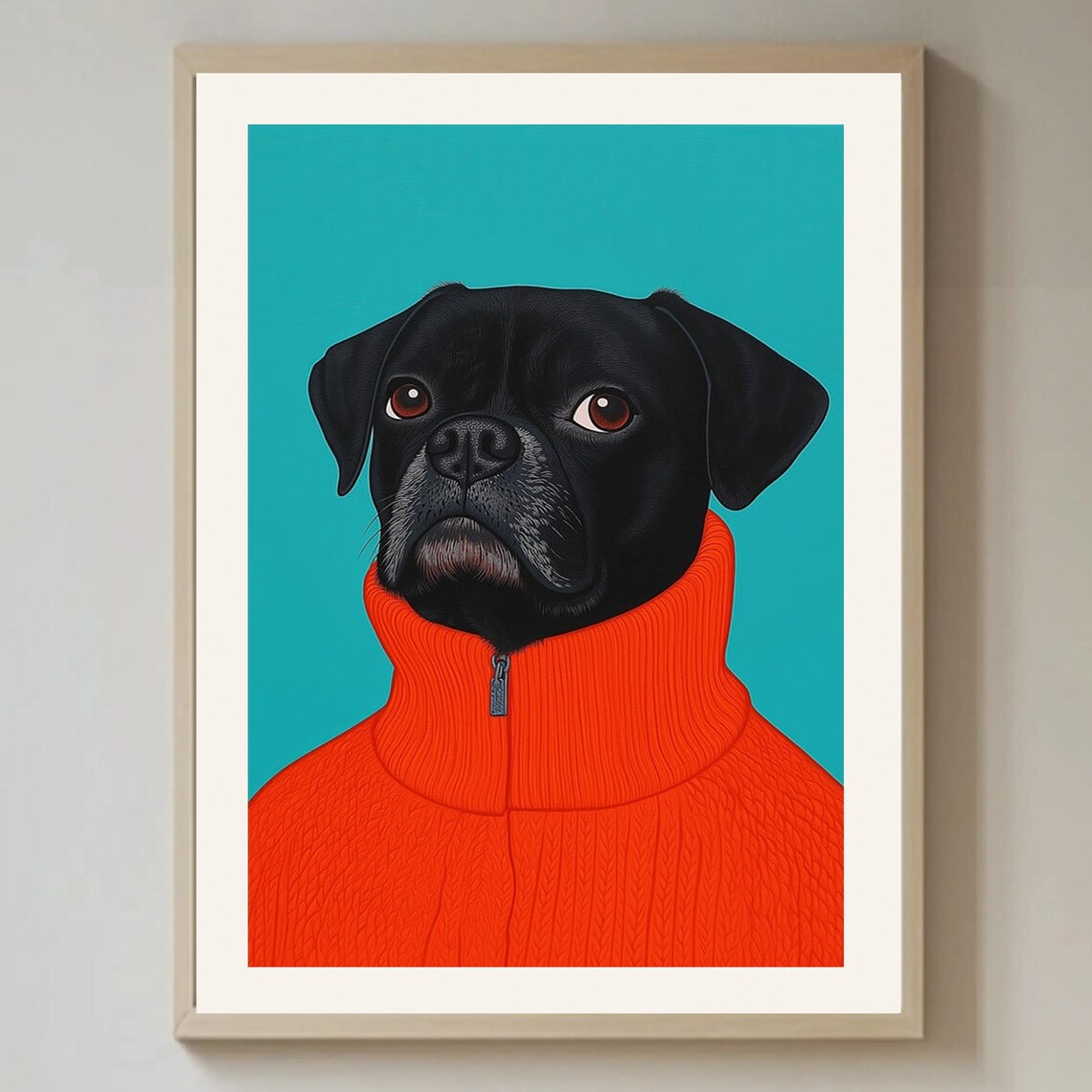 Black Pug Art Illustrated Print Decor for Pet Pug Lovers Cute Home Dog ...