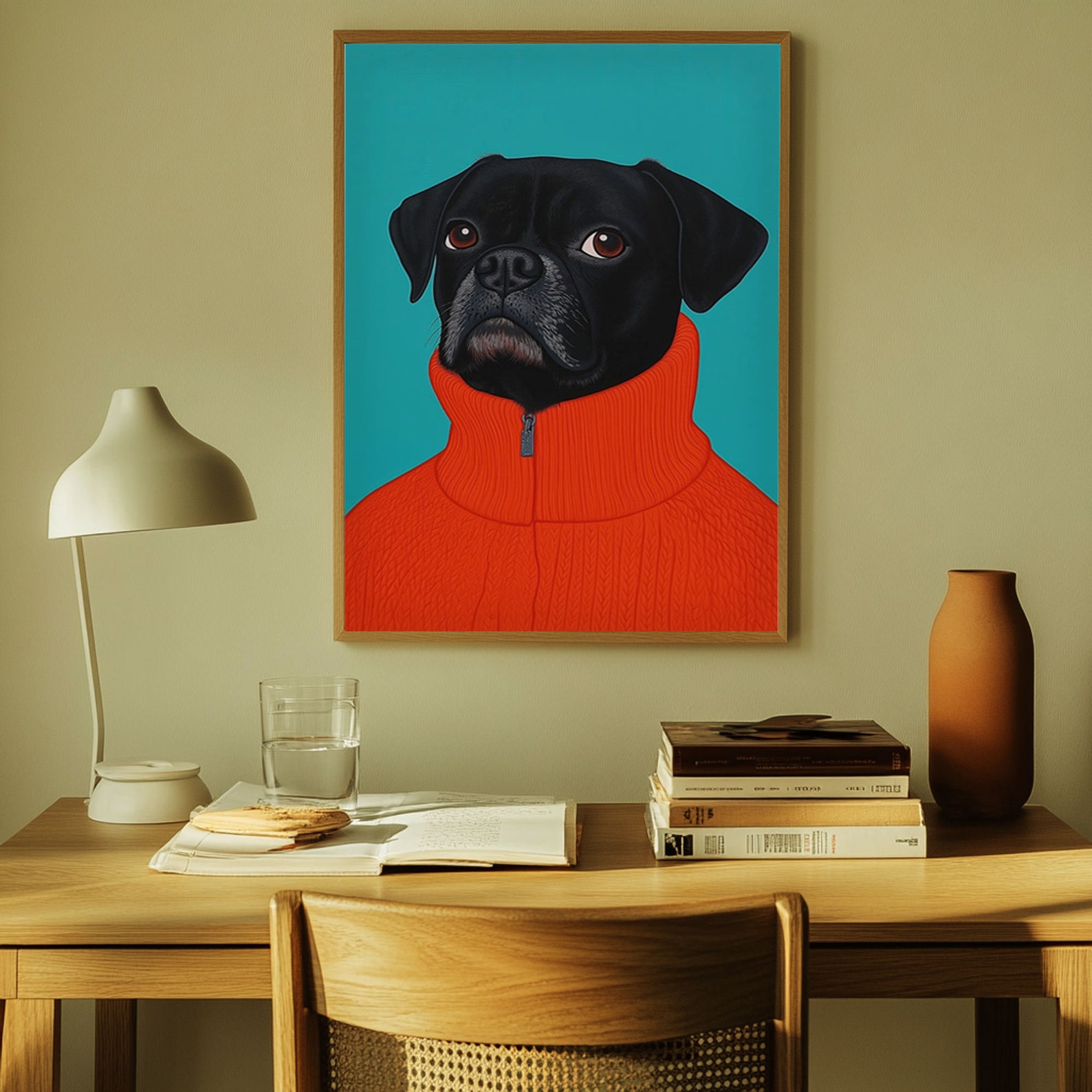 Black Pug Art Illustrated Print Decor for Pet Pug Lovers Cute Home Dog ...