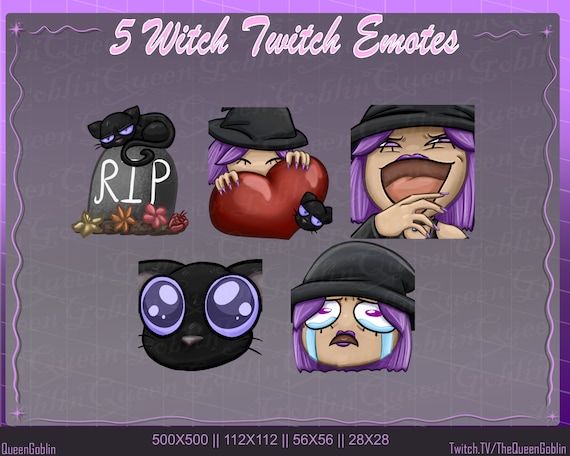 5 Cute Witch Emotes Cry Love Cat Rip Laugh Youtube - Etsy