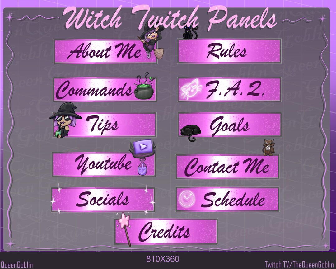 11 Witch Twitch Panels || Witch, Cat , Owl , Pink, Magic - Etsy