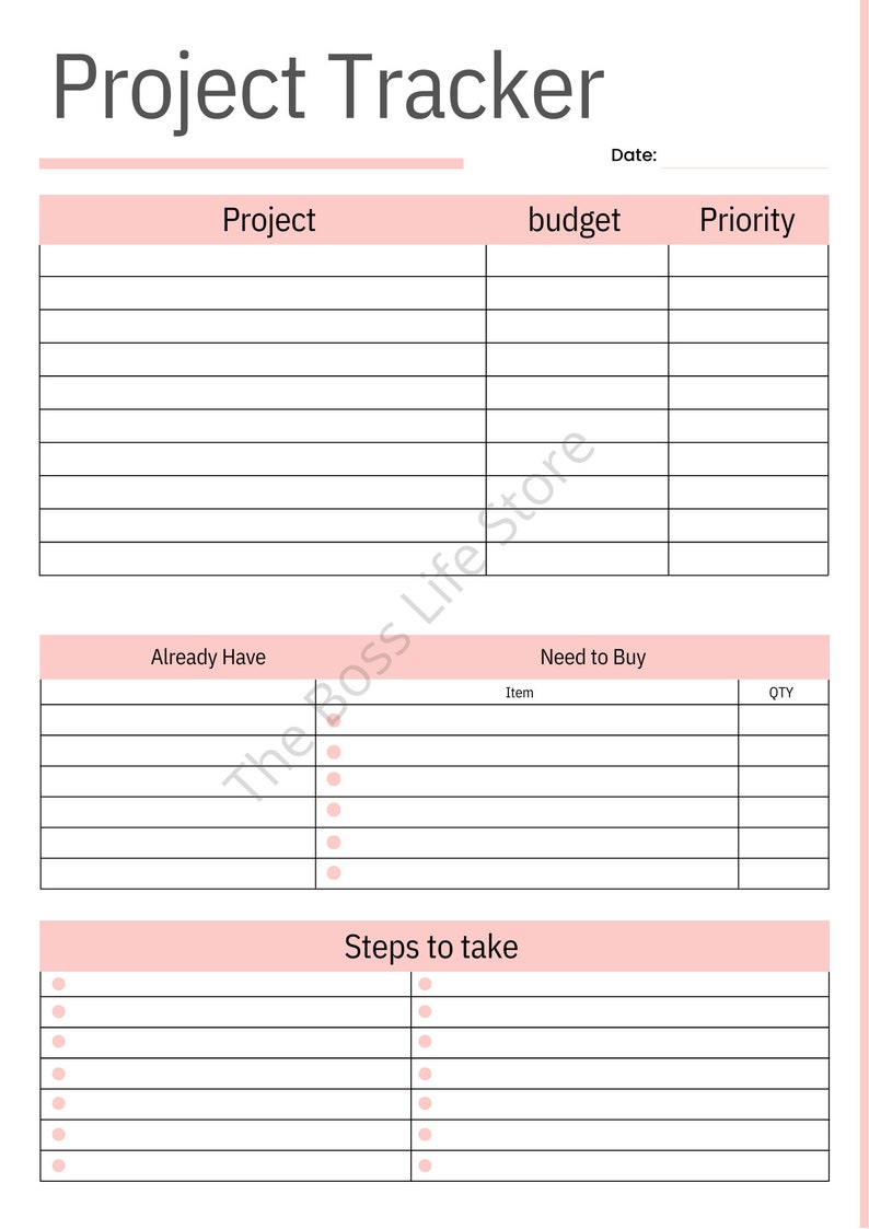 Project Planner PDF Printable, Undated Productivity Planner, Project ...