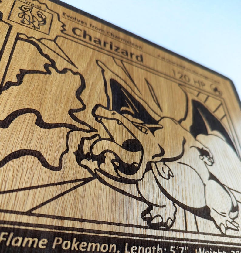 Laser Engraved Charizard Pokémon Card Wall Art Unique Wooden Hanging ...