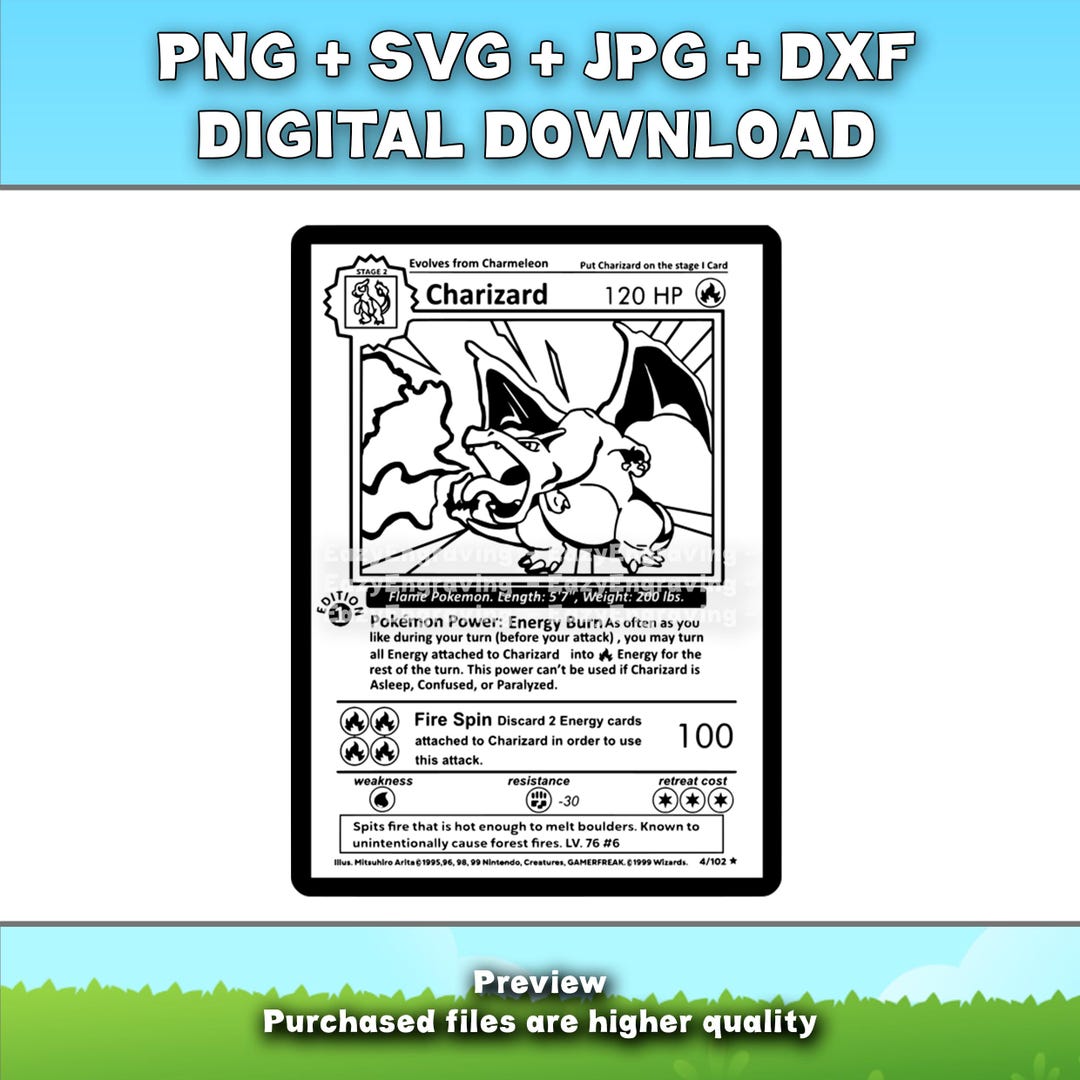 Charizard Pokémon Card SVG File - PNG, DXF, Vector, Clipart (digital ...
