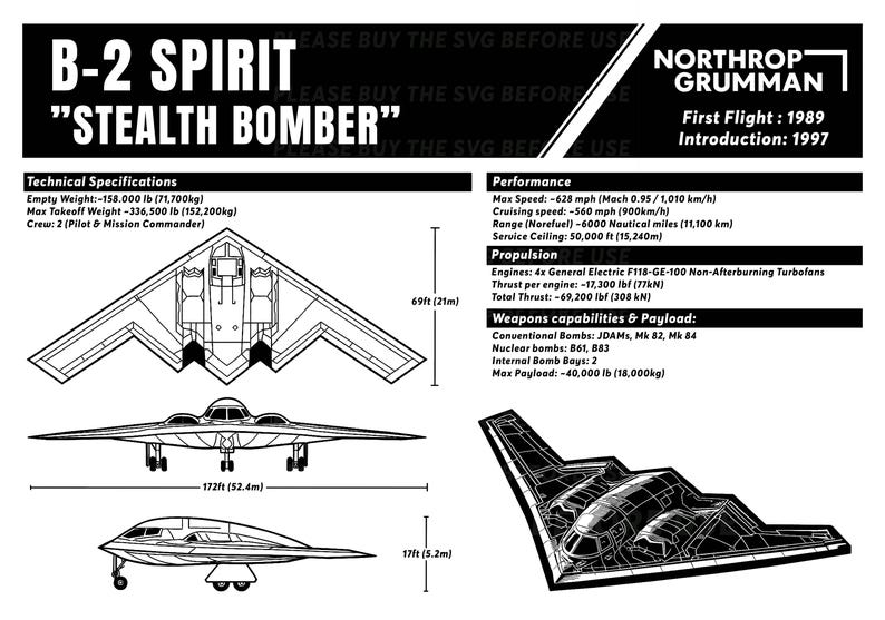 B-2 Stealth Bomber SVG With Specs – Laser Engraving & CNC Ready File - Etsy