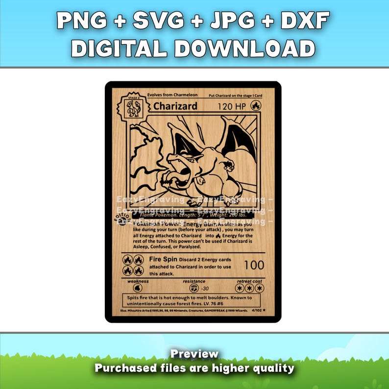 Charizard Pokémon Card SVG File - PNG, DXF, Vector, Clipart (digital ...