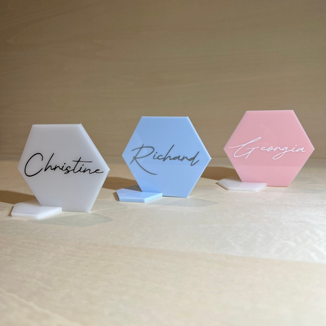 Hexagon Acrylic Place Cards Pastel Namecards Table Setting Names Pastel ...