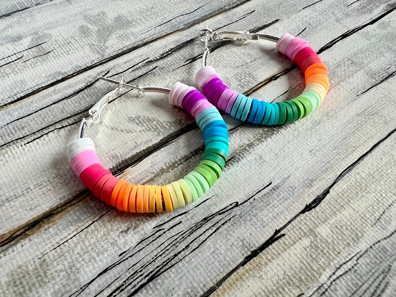 Rainbow Hoops Heishi Beads Ombre Shades - Etsy