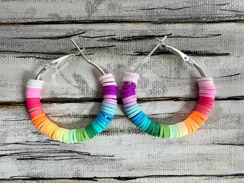 Rainbow Hoops Heishi Beads Ombre Shades - Etsy