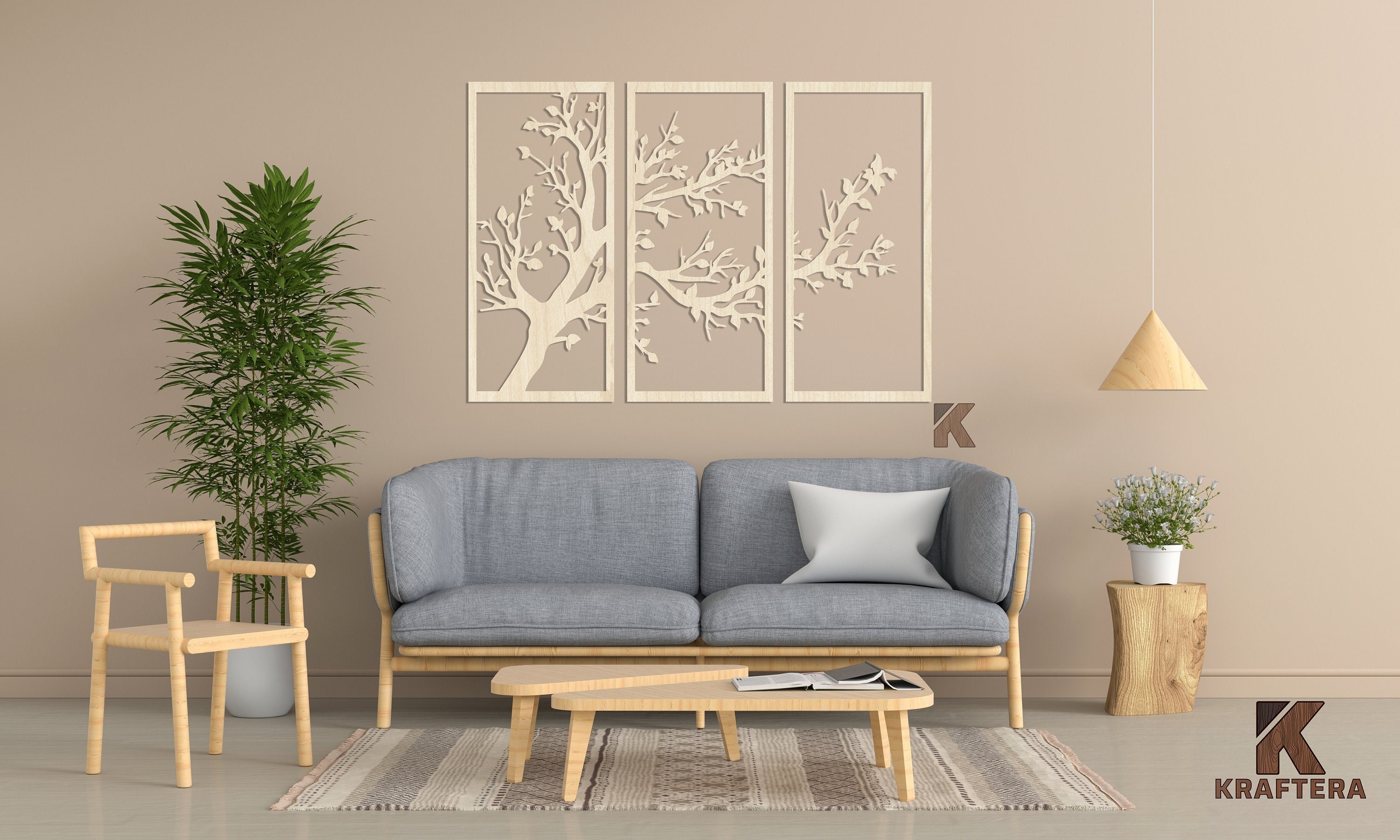 Tree Wood Decor Wood Wall Art Wooden Decoration Panel 3 Wooden Wall ...