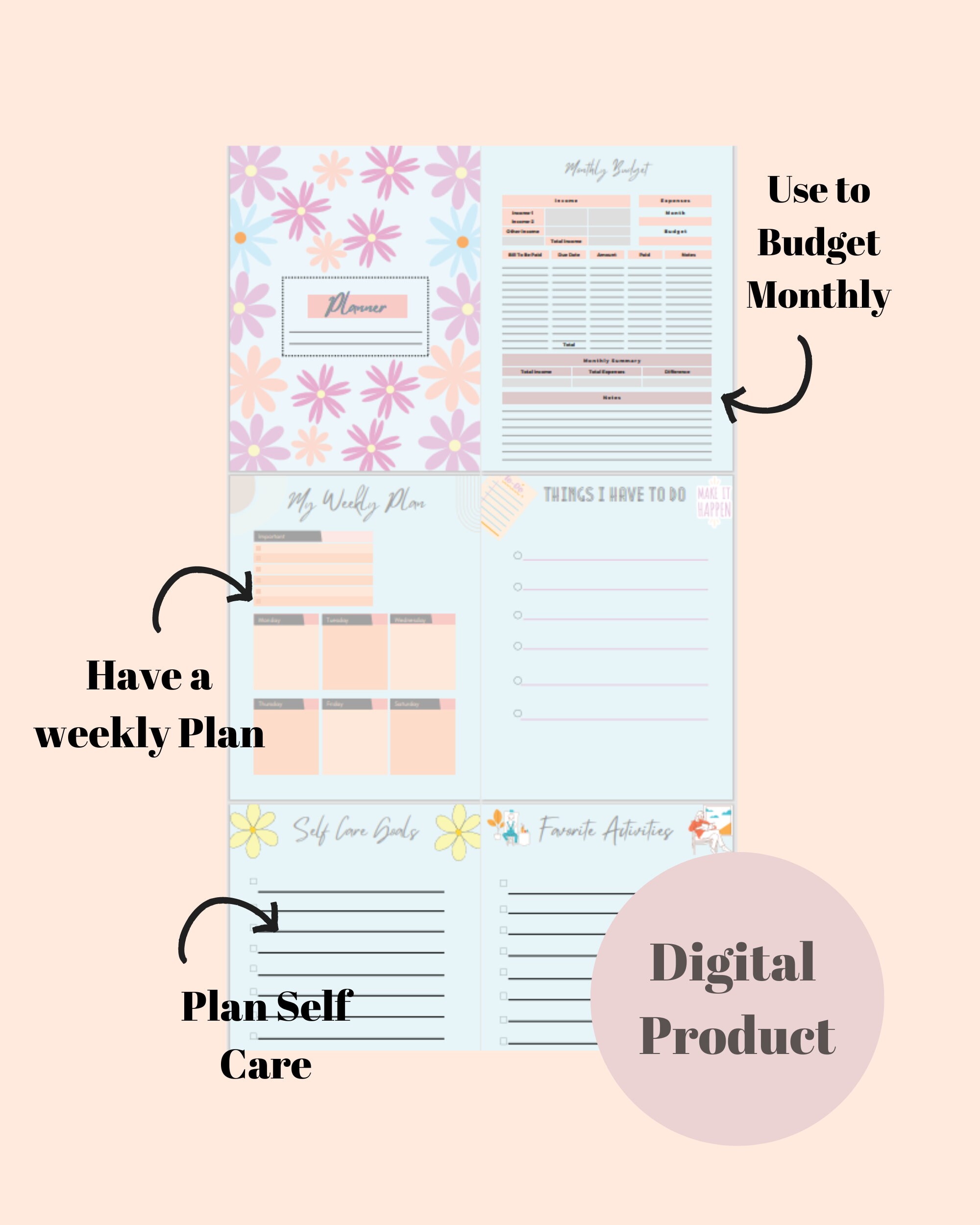Printable Planner for Kids Printable Planner Flower Design. - Etsy