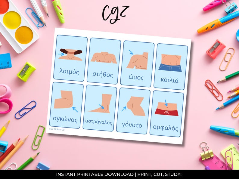 Greek Body Parts Flashcards for Kids | Educational Learning Tools With ...