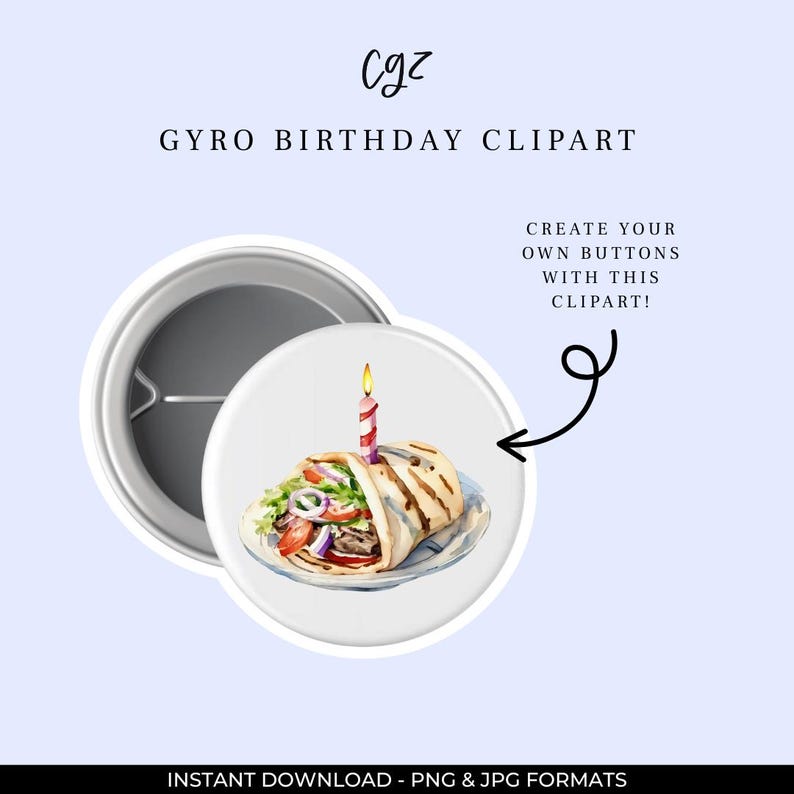 Funny Gyro Birthday Clipart PNG & JPG - Greek Food Birthday Graphic ...