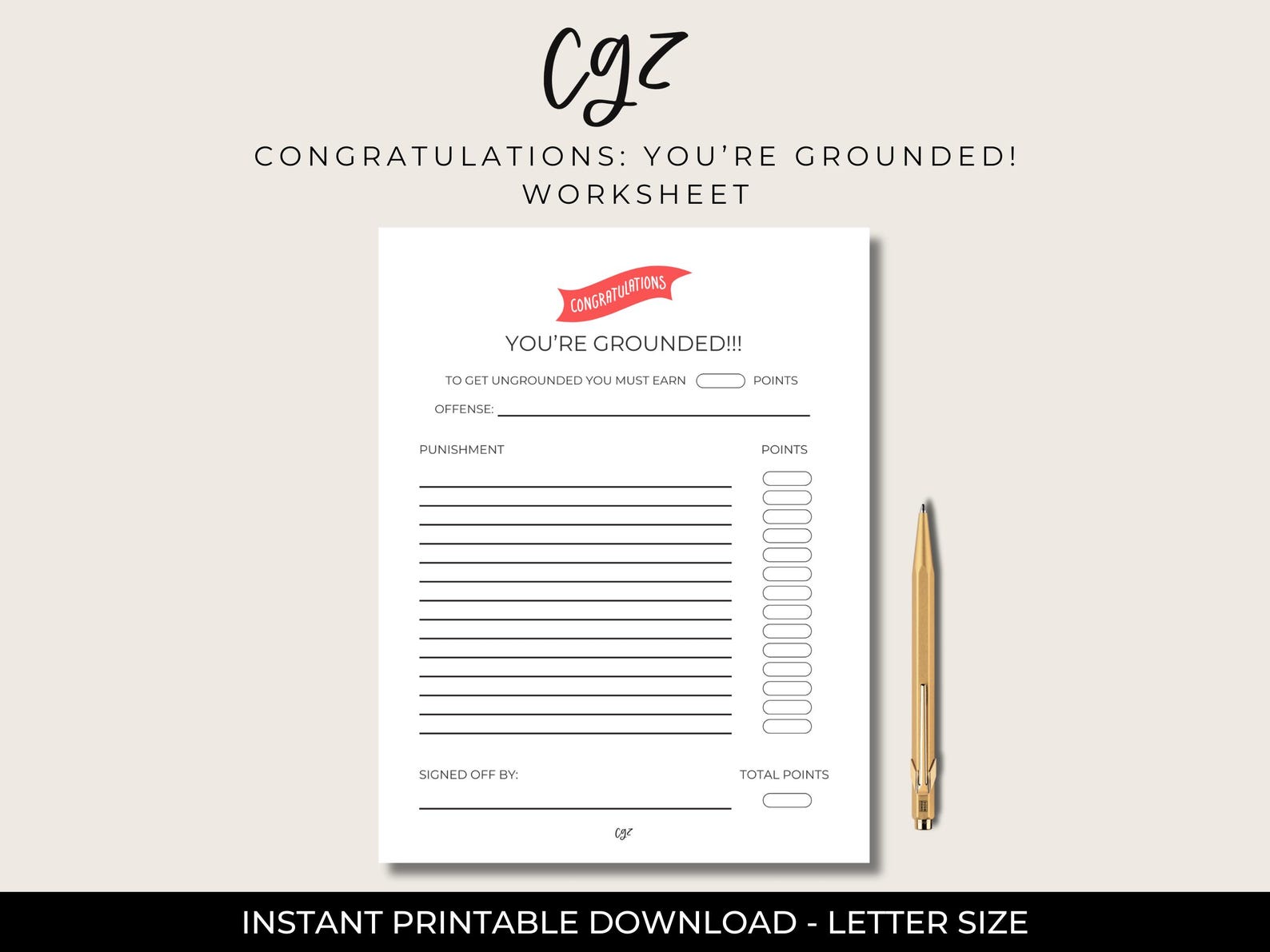 Congratulations You're Grounded | Behavior and Consequence Worksheet ...