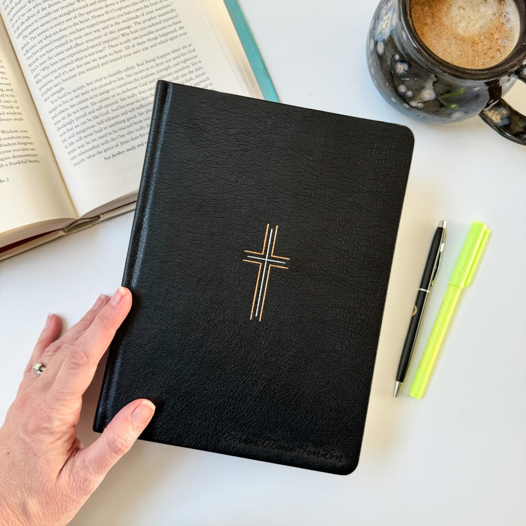 NLT Journaling Bible - PERSONALIZED - Black With Gold Cross - Jesus ...