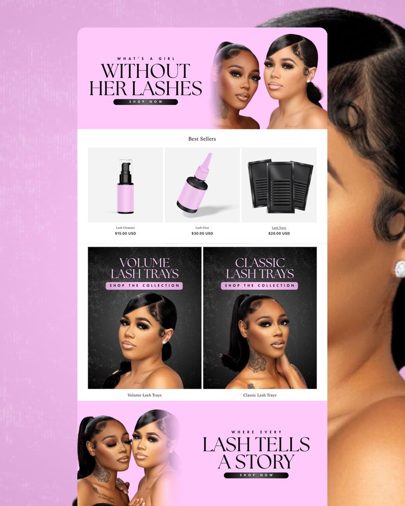 Pink Glam Lash Shopify Theme: Editable Website Banners (canva) - Etsy