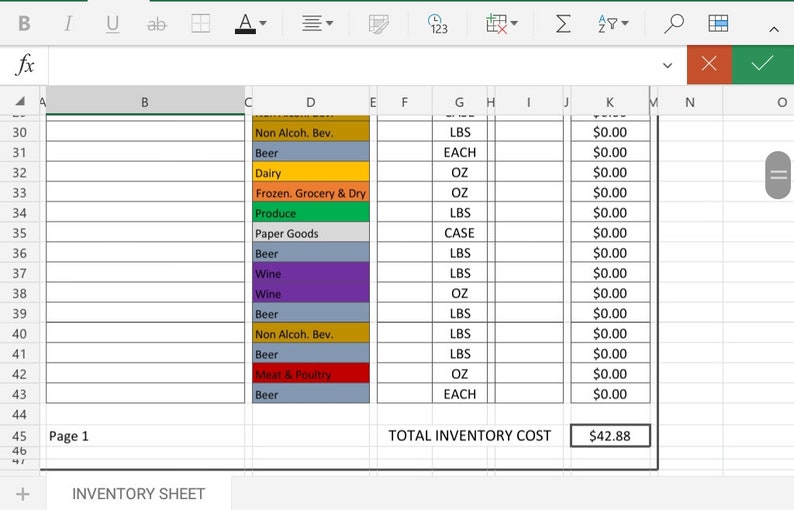 EXCEL Restaurant Inventory Form - Etsy