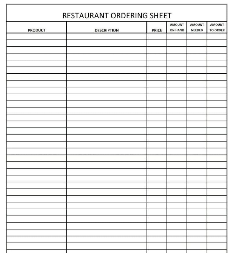 PDF Restaurant Order Sheet - Etsy