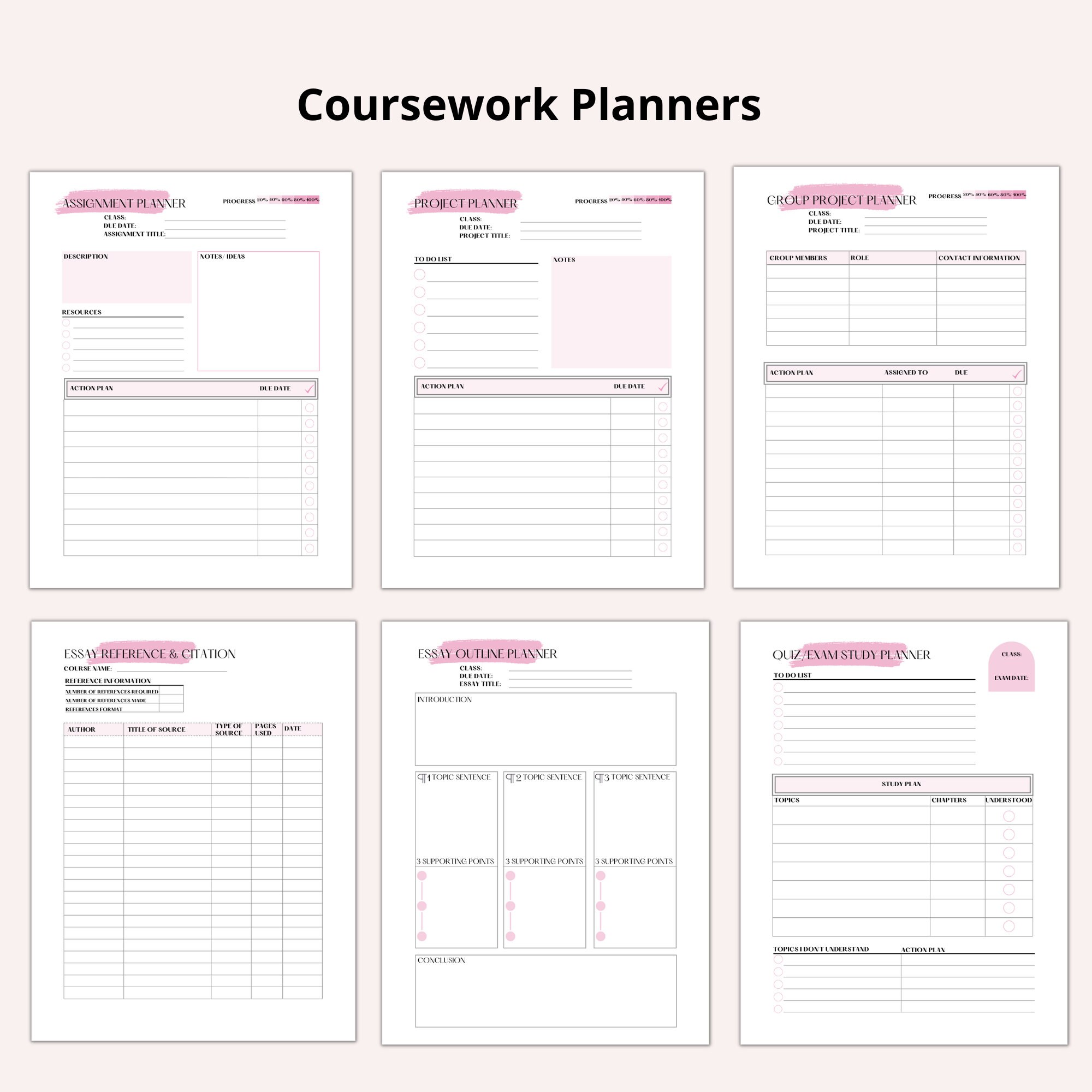 Blush Pink Student Planner, Printable Student Planner, Goodnotes ...