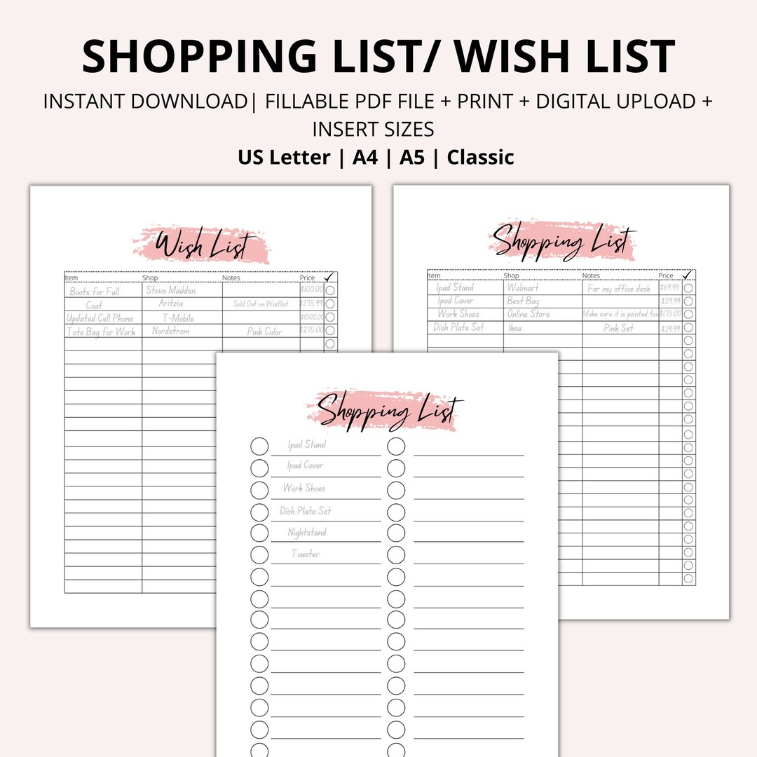 Shopping List, Wish List, Fillable Shopping List, Editable Shopping ...