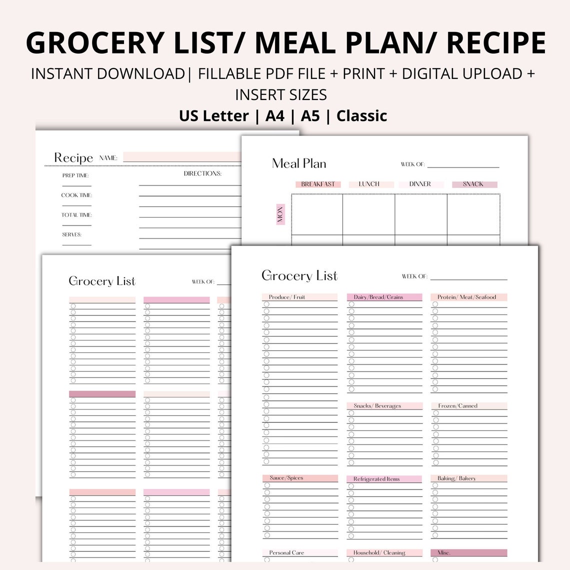 Fillable Grocery List Grocery List Meal Plan Fillable Meal - Etsy