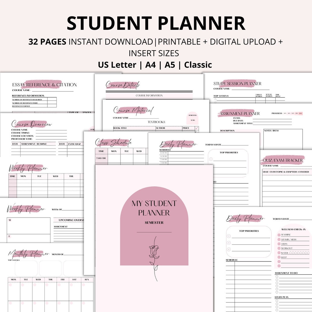 Mauve Pink Student Planner, Printable Student Planner, Goodnotes ...