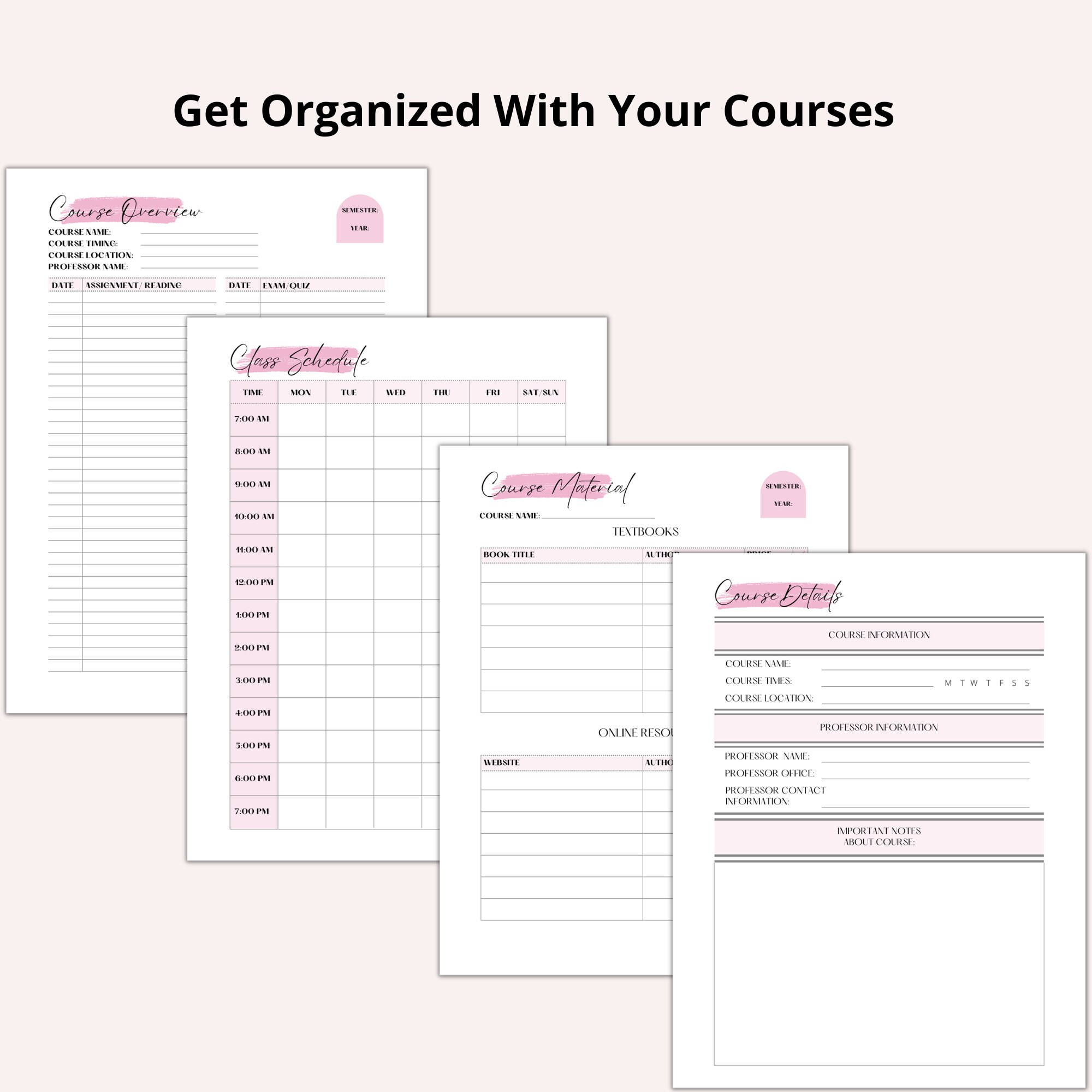 Blush Pink Student Planner, Printable Student Planner, Goodnotes ...