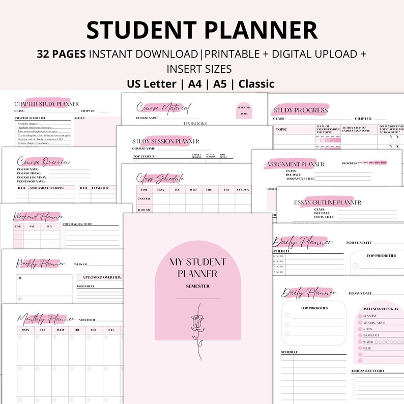 Blush Pink Student Planner, Printable Student Planner, Goodnotes ...